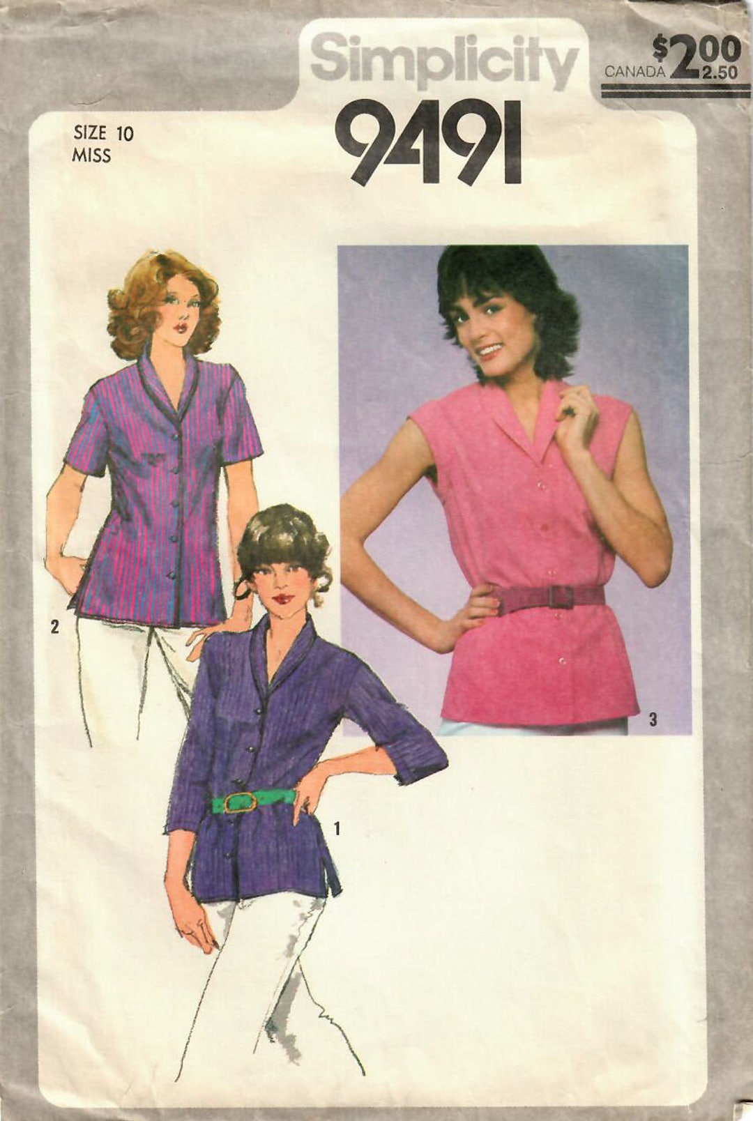 1980s Simplicity 9491 Vintage Sewing Pattern Misses Relaxed Fit Blouse ...
