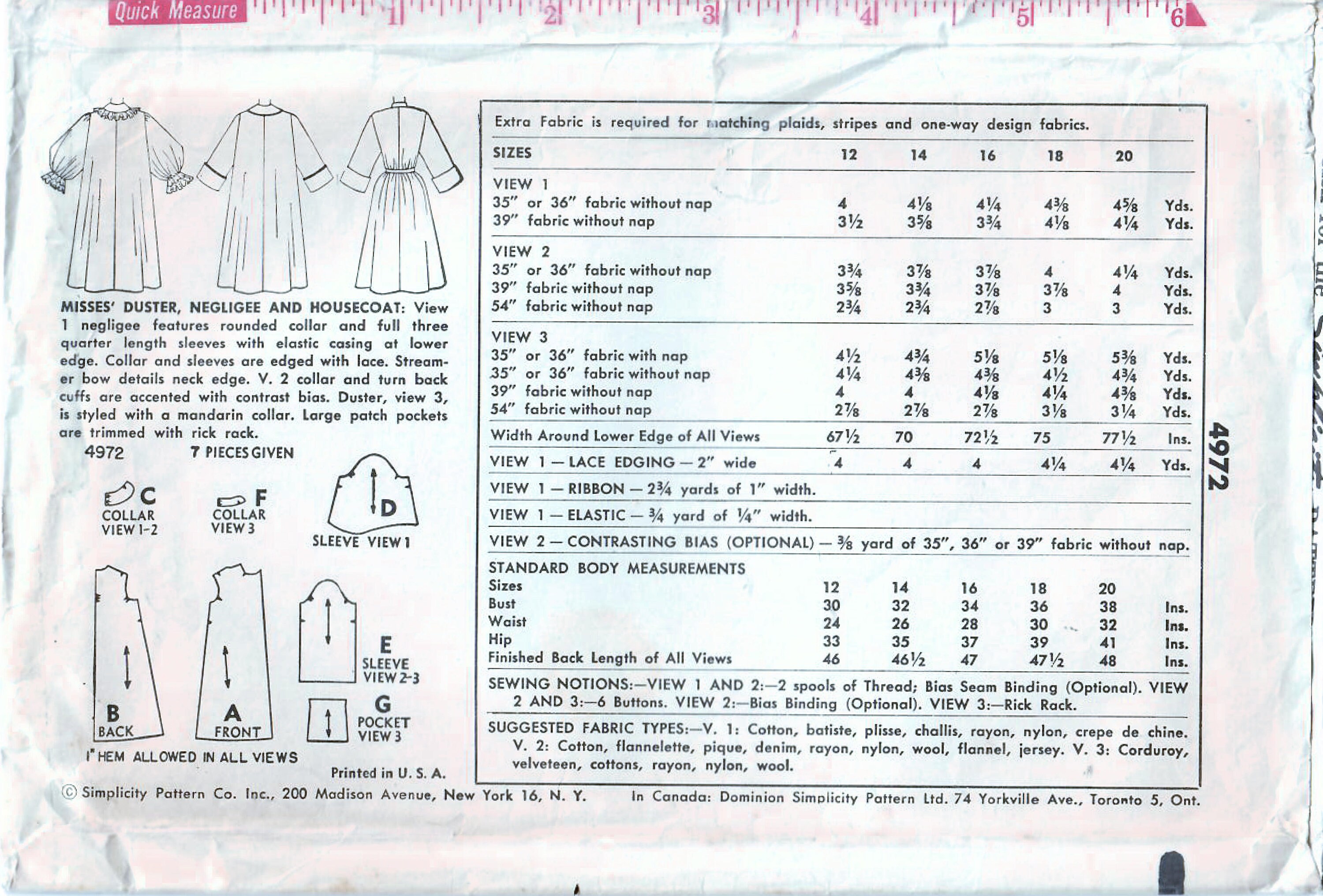 1950s Simplicity 4972 Vintage Sewing Pattern Misses Duster | Etsy