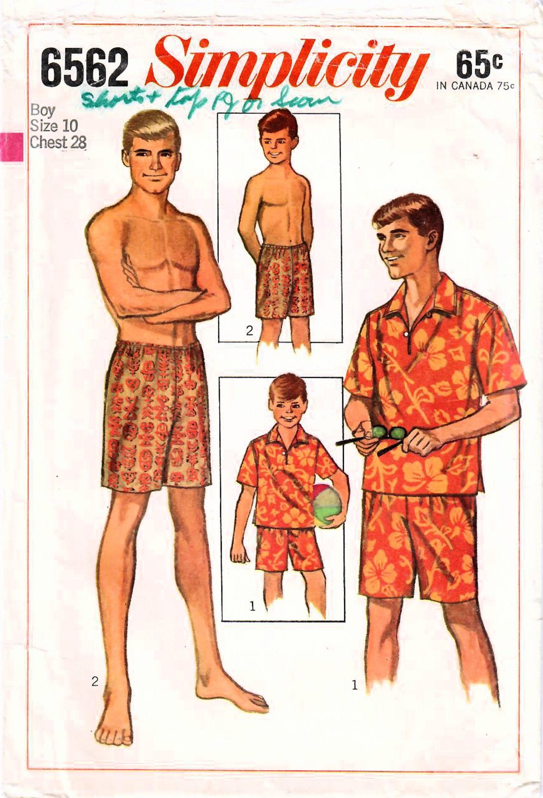 1960s Simplicity 6562 Vintage Sewing Pattern Boys Casual Shirt ...