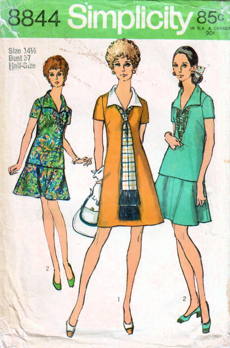 1970s Simplicity 8844 Vintage Sewing Pattern A-line Dress | Etsy