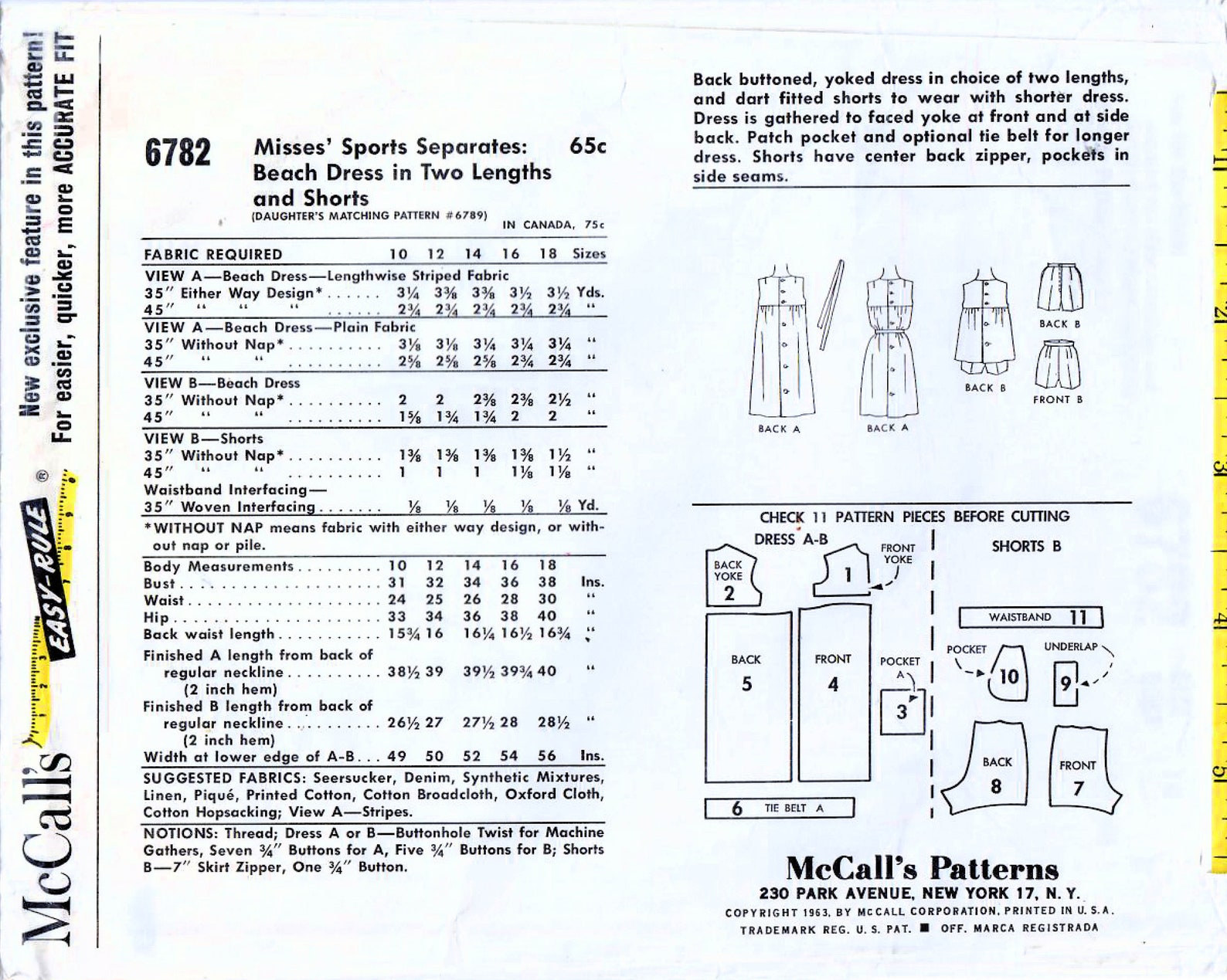 1960s Mccall's 6782 Vintage Sewing Pattern Misses Beach Dress, Yoked ...