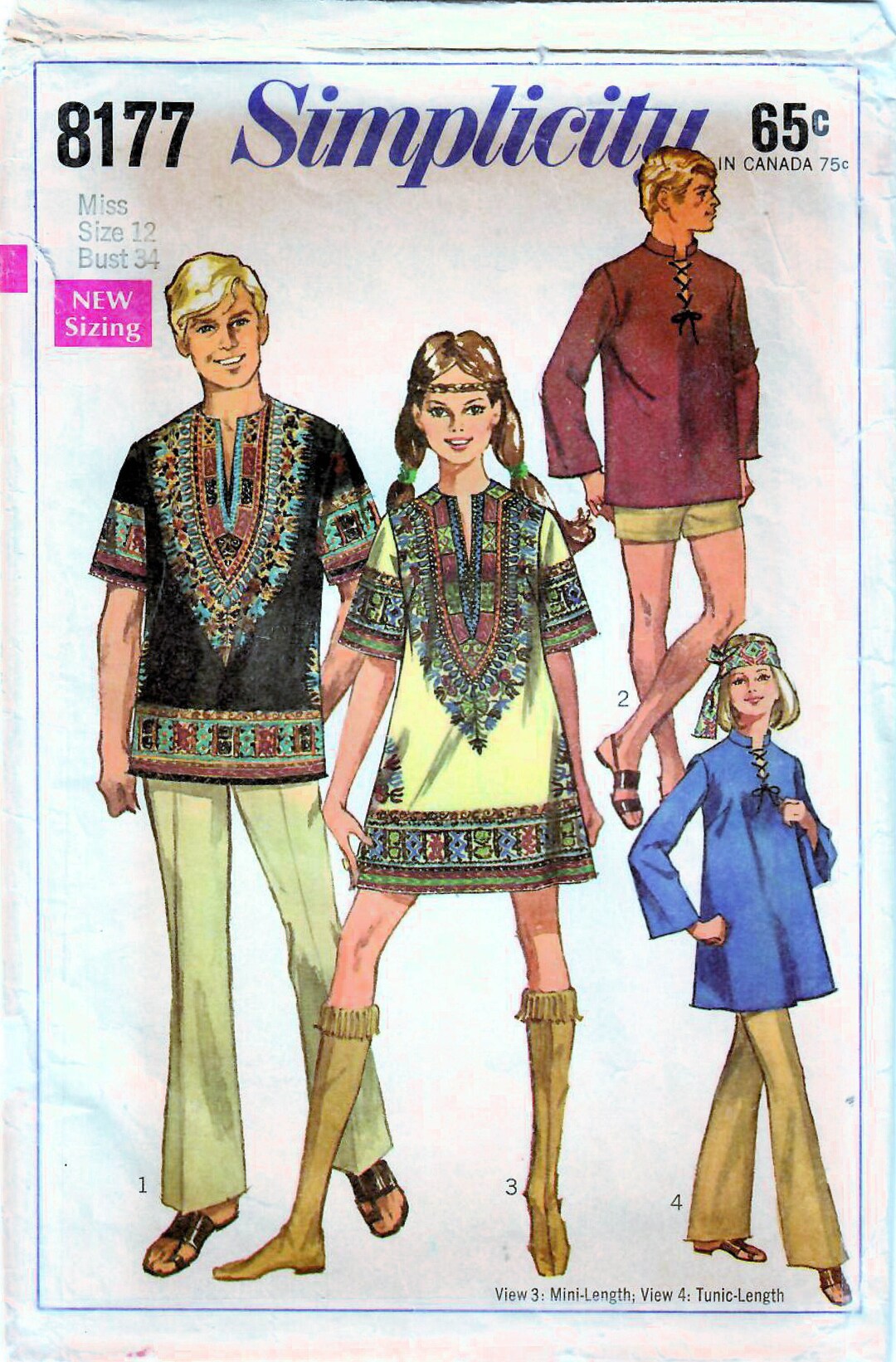 1960s Simplicity 8177 Vintage Sewing Pattern Misses Boho Pullover Mini ...