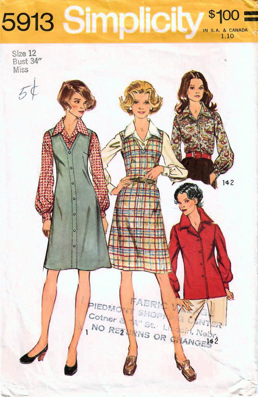 1970s Simplicity 5913 Vintage Sewing Pattern Misses Shirtwaist Blouse ...