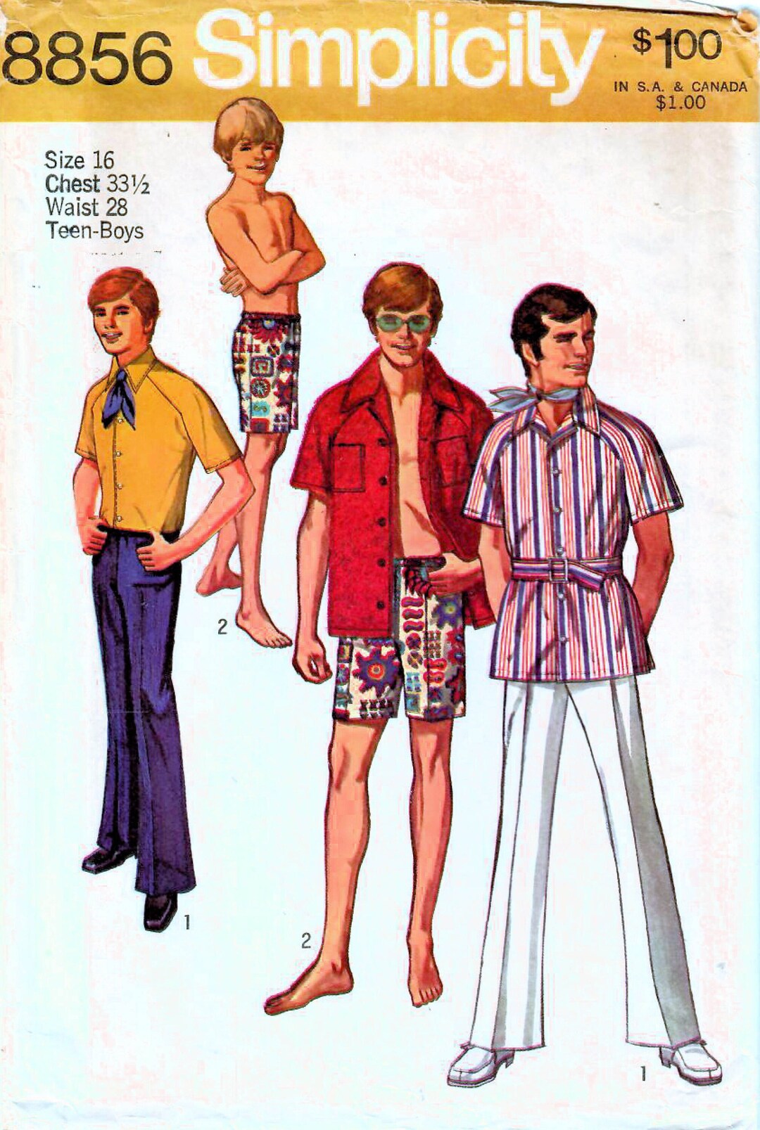 Vintage 1970 Simplicity 8856 Sewing Pattern Shirt and Hip-hugger Shorts ...
