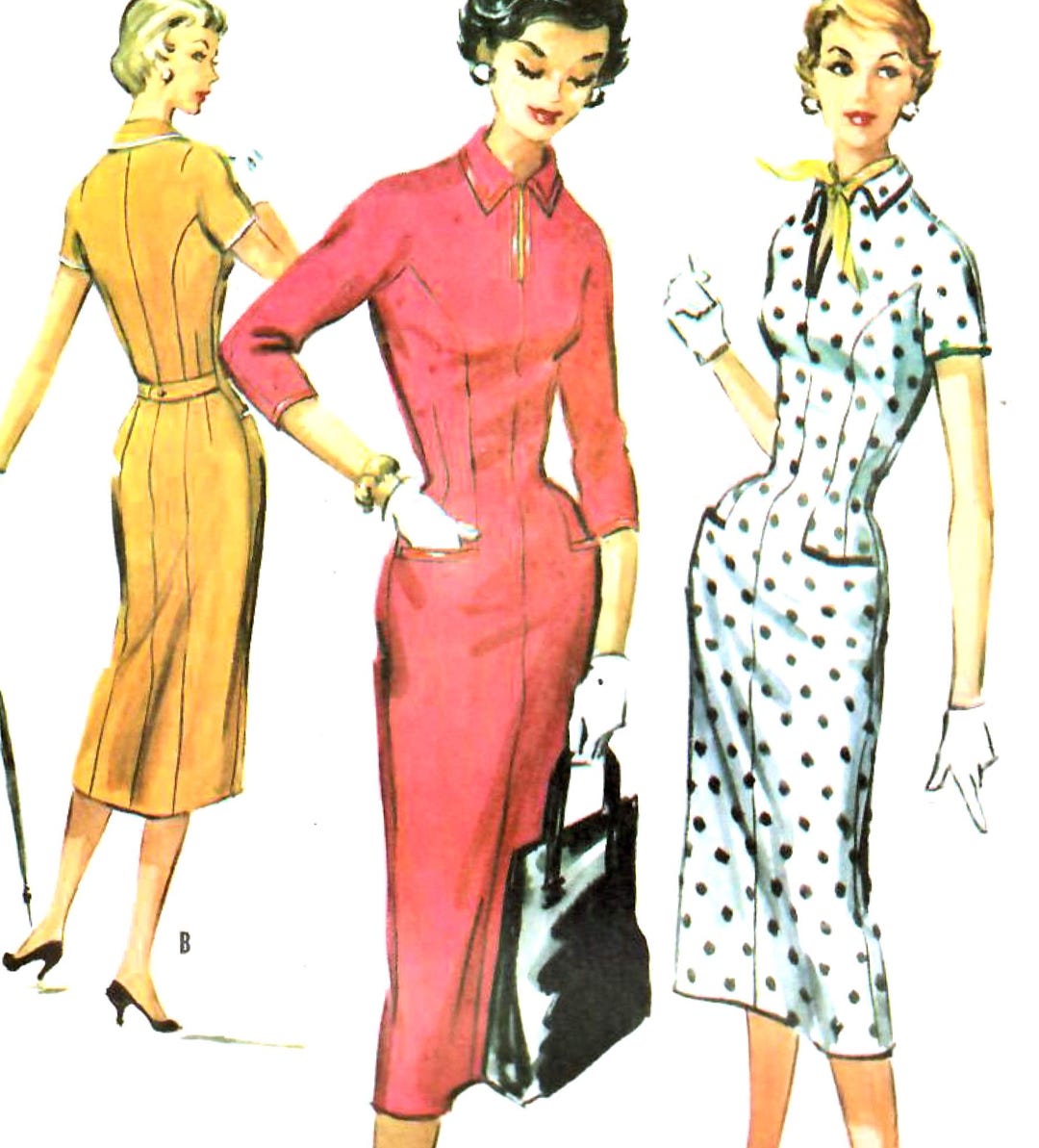 1950s Slim Fitted Dress Sewing Pattern: Mccall's 3713 Misses Size 16 ...