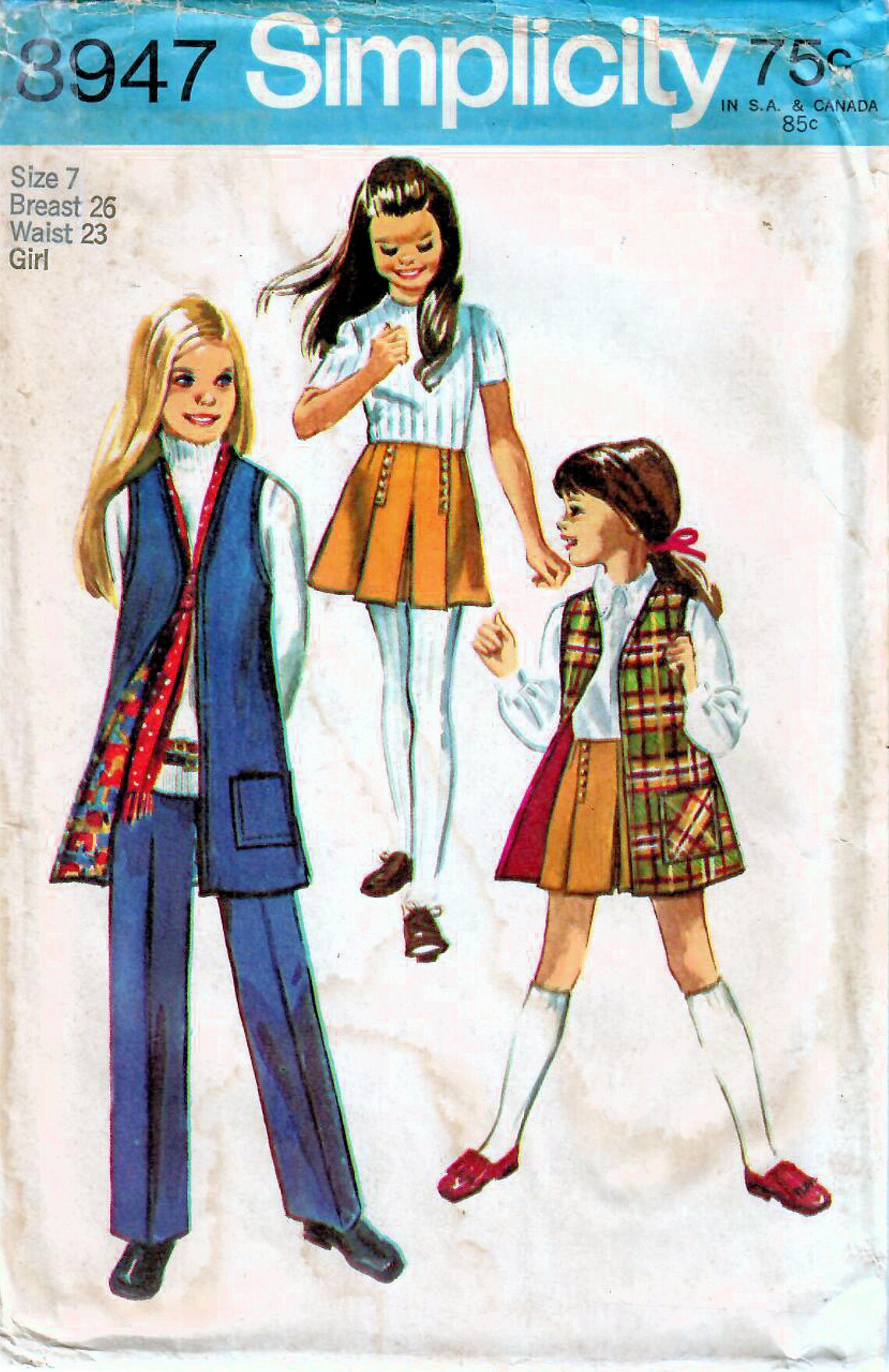 1970s Simplicity 8947 Vintage Sewing Pattern Girls Mini Skirt, Long ...