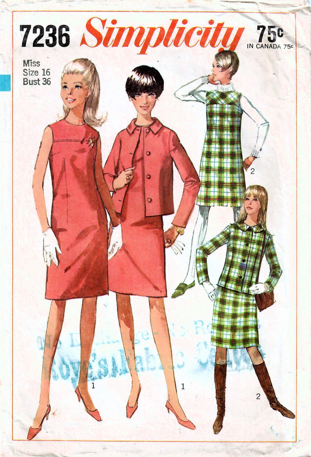 1960s Simplicity 7236 Vintage Sewing Pattern Misses Slim Fitted Dress ...