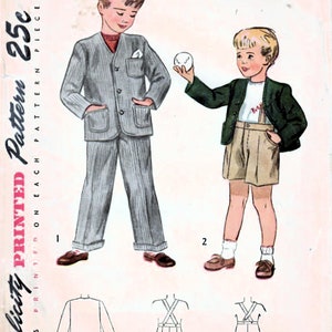 1940s Simplicity 2334 Vintage Sewing Pattern Boys Suit, Trousers ...