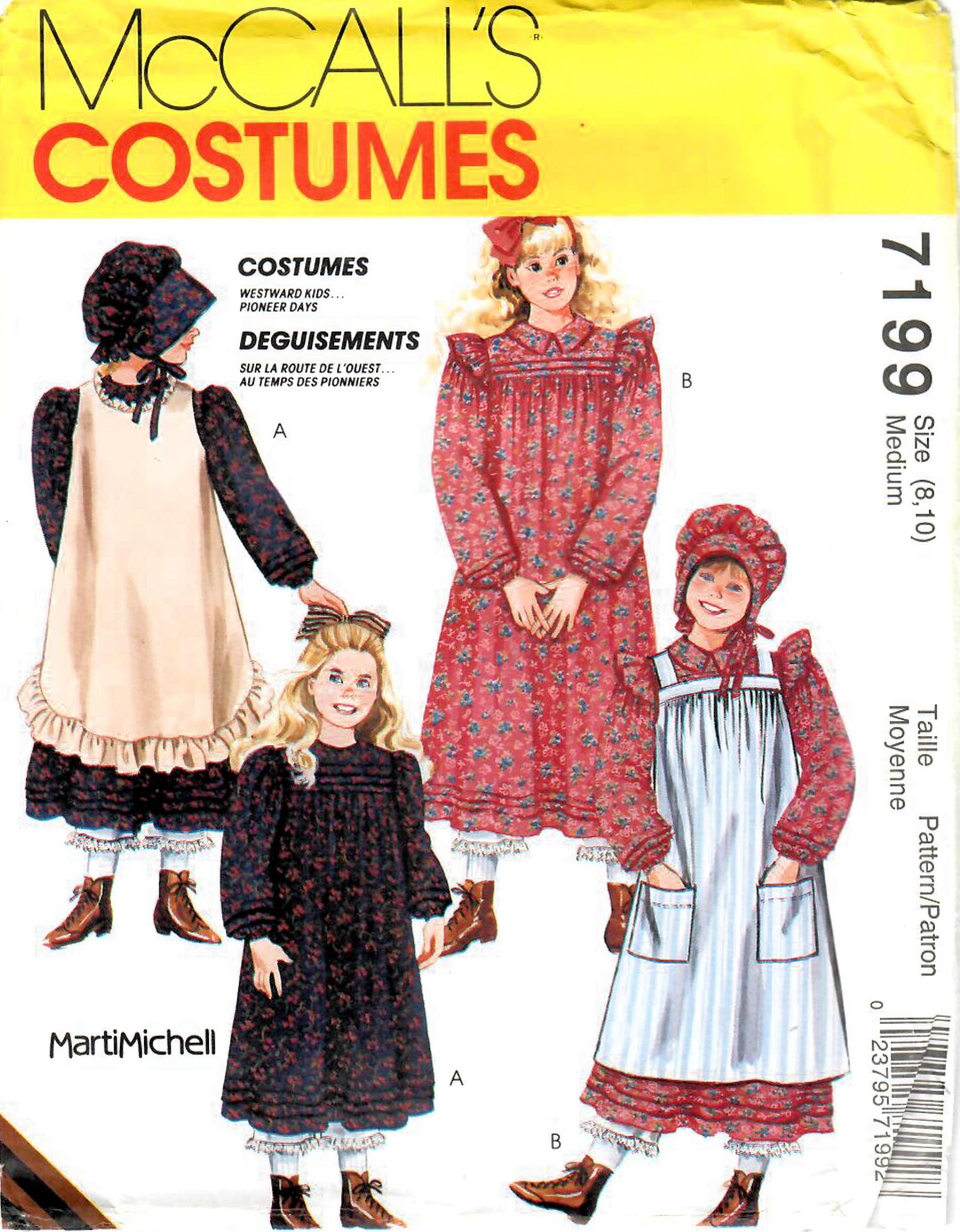 1990s Mccall's 7199 UNCUT Vintage Sewing Pattern Costume Prairie, Frontier, Pioneer Size Girl's ...