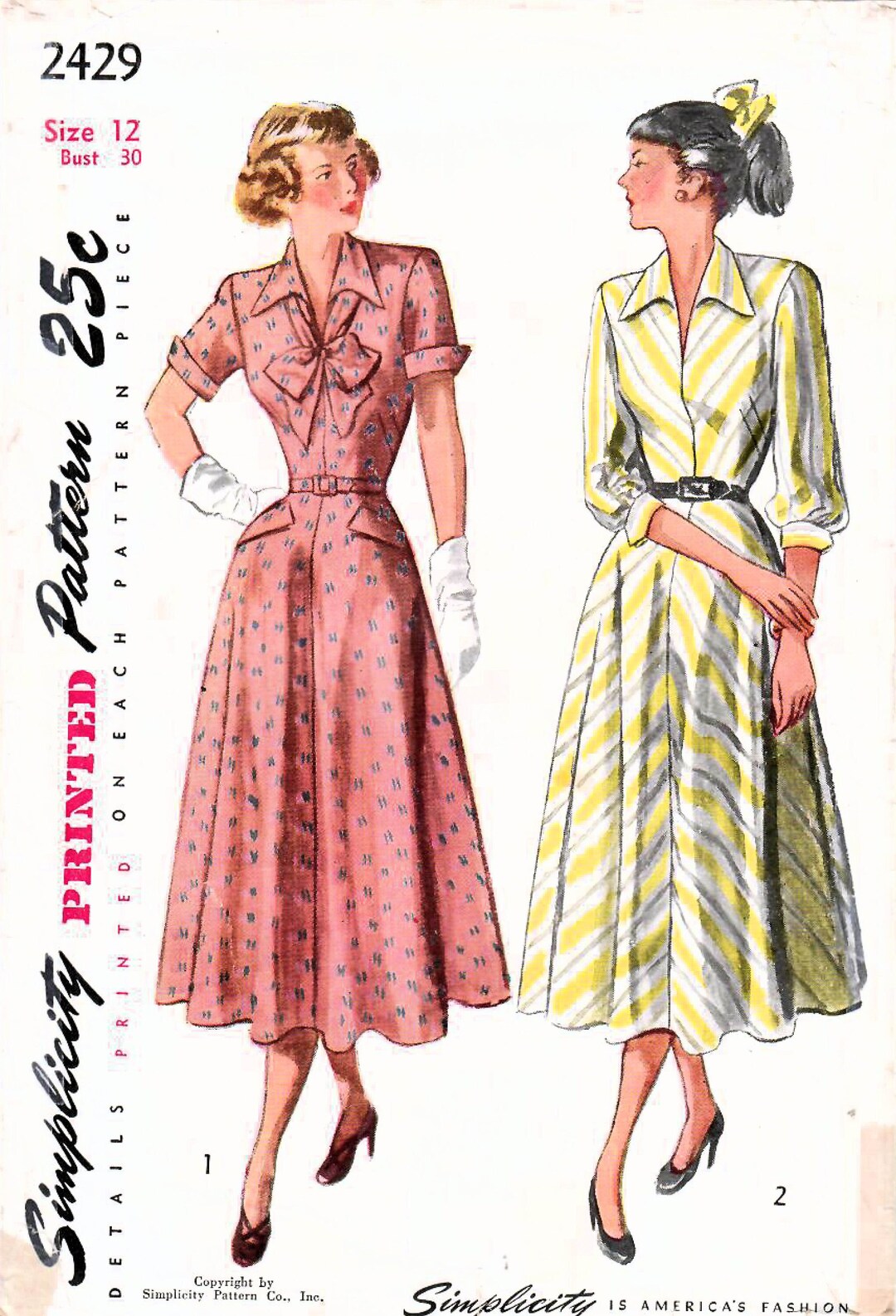 1940s Simplicity 2429 Sewing Pattern One-piece Dress, Fit and Flare ...