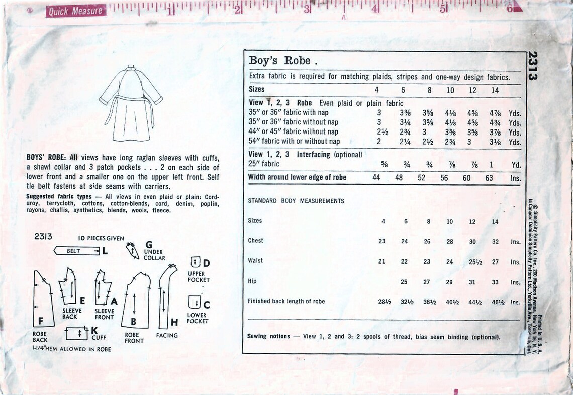 1950s Simplicity 2313 Vintage Sewing Pattern Boys Wrap Robe - Etsy