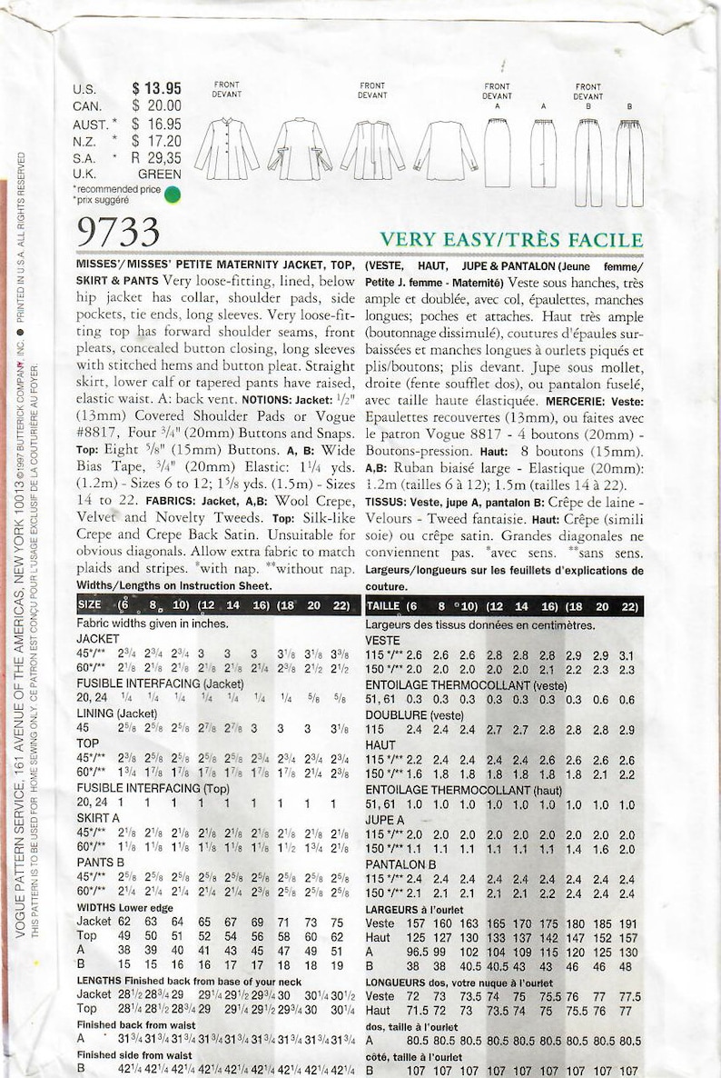 1990s Vogue 9733 UNCUT Vintage Sewing Pattern Misses Maternity - Etsy