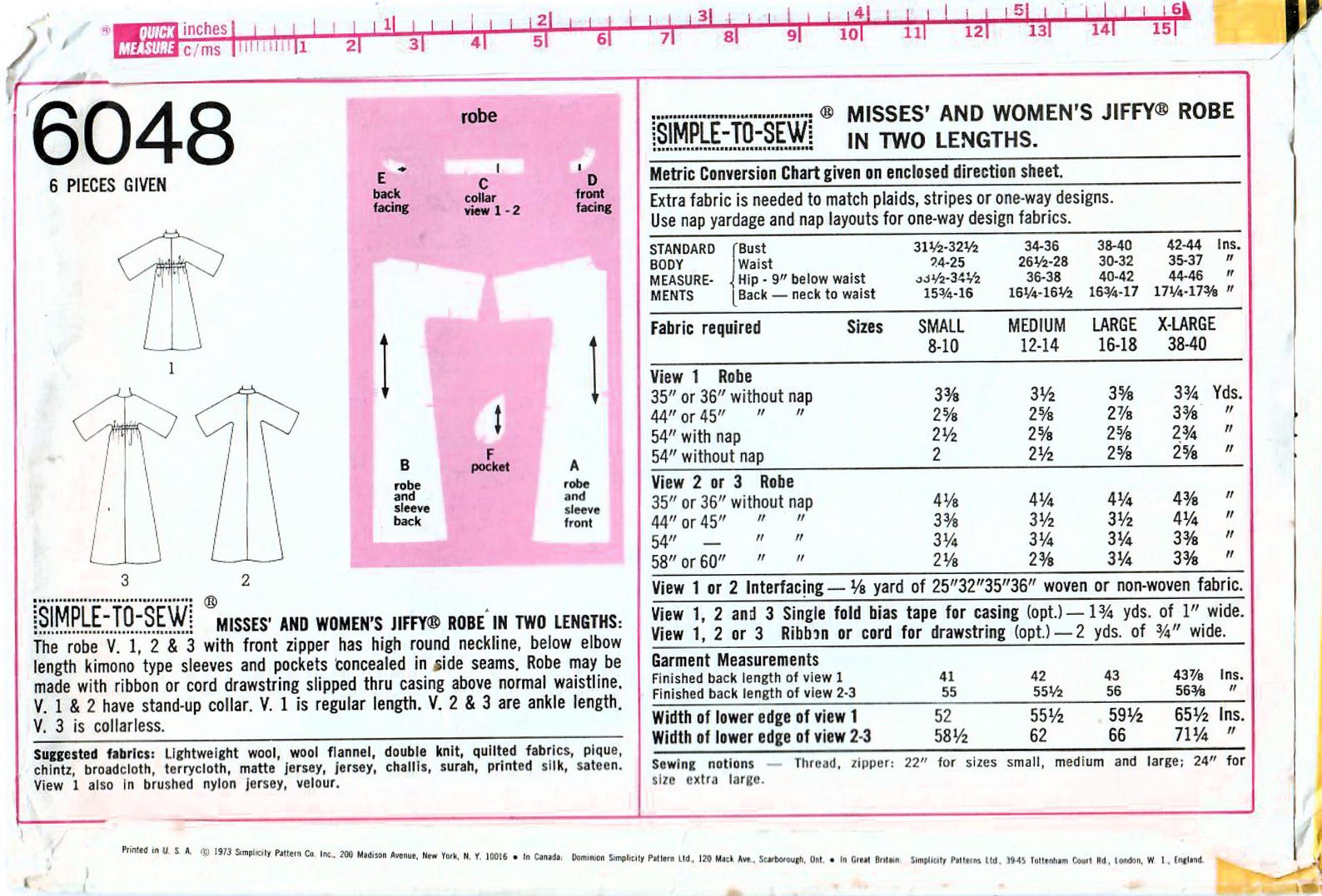 1970s Simplicity 6048 UNCUT Vintage Sewing Pattern Misses Women Jiffy ...