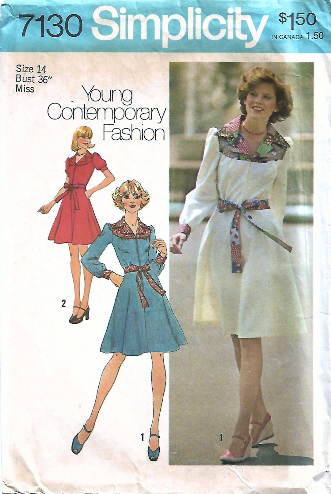 1970s Simplicity 7130 Vintage Sewing Pattern Misses Flared Dress Size ...
