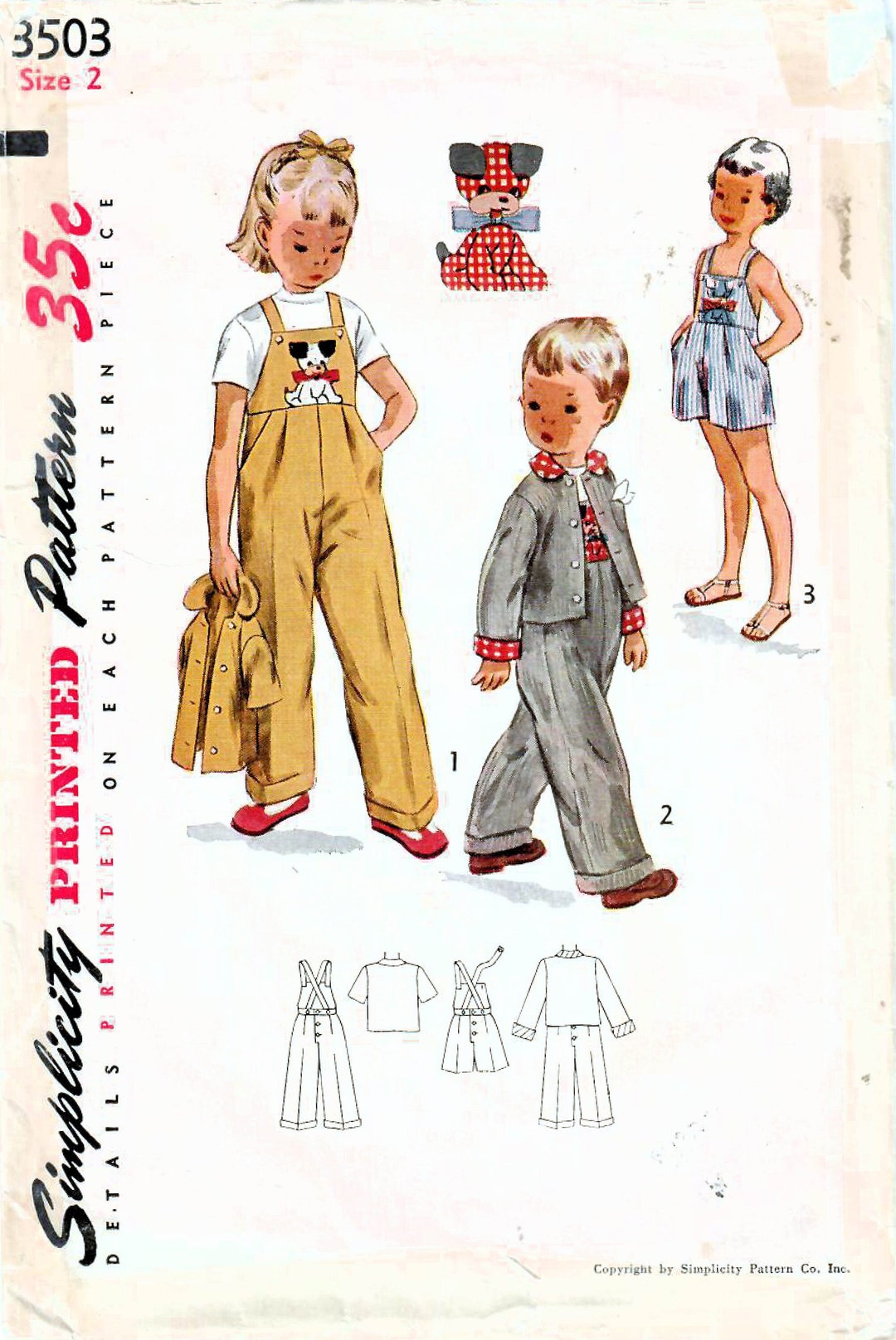 1950s Simplicity 3503 UNCUT Vintage Sewing Pattern Long Bib Overalls ...
