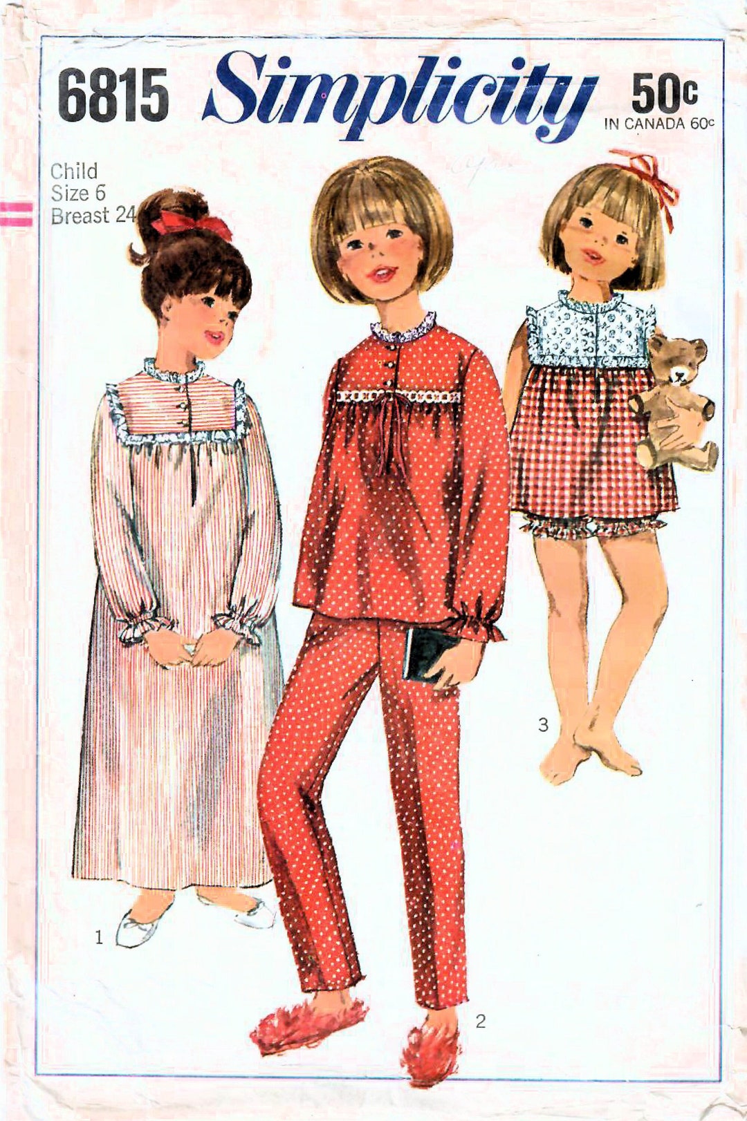 1960s Simplicity 6815 Vintage Sewing Pattern Girls Nightgown, Long ...