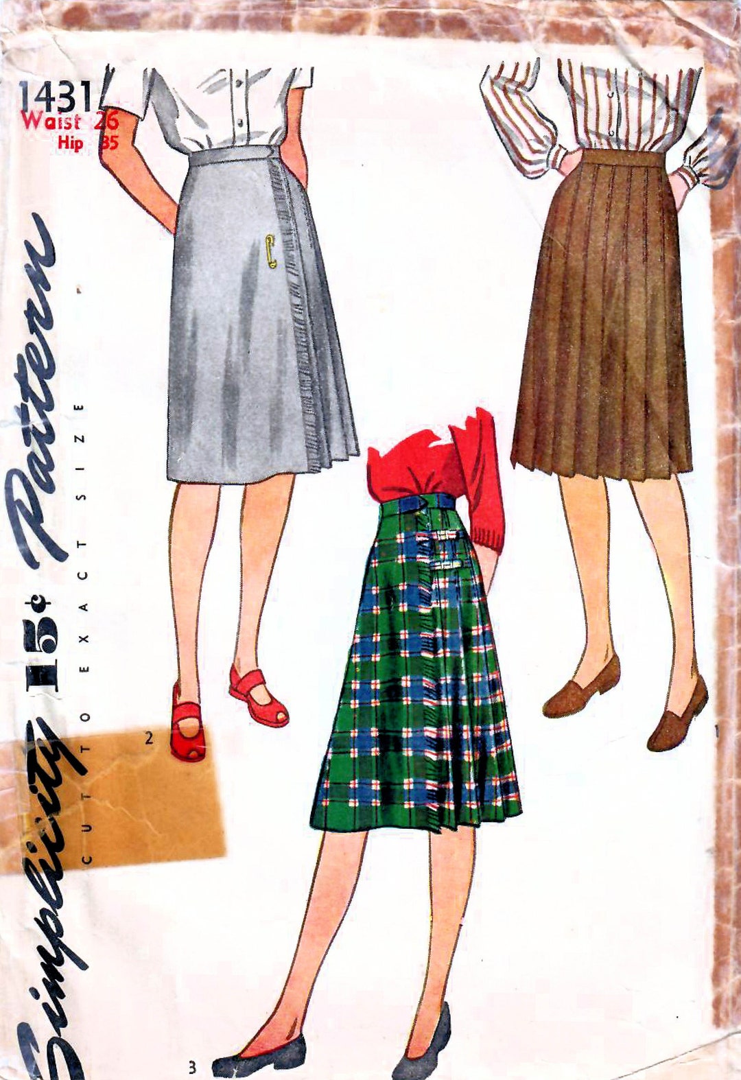 1940s Simplicity 1431 Vintage Sewing Pattern Misses Pleated Skirt, Wrap ...