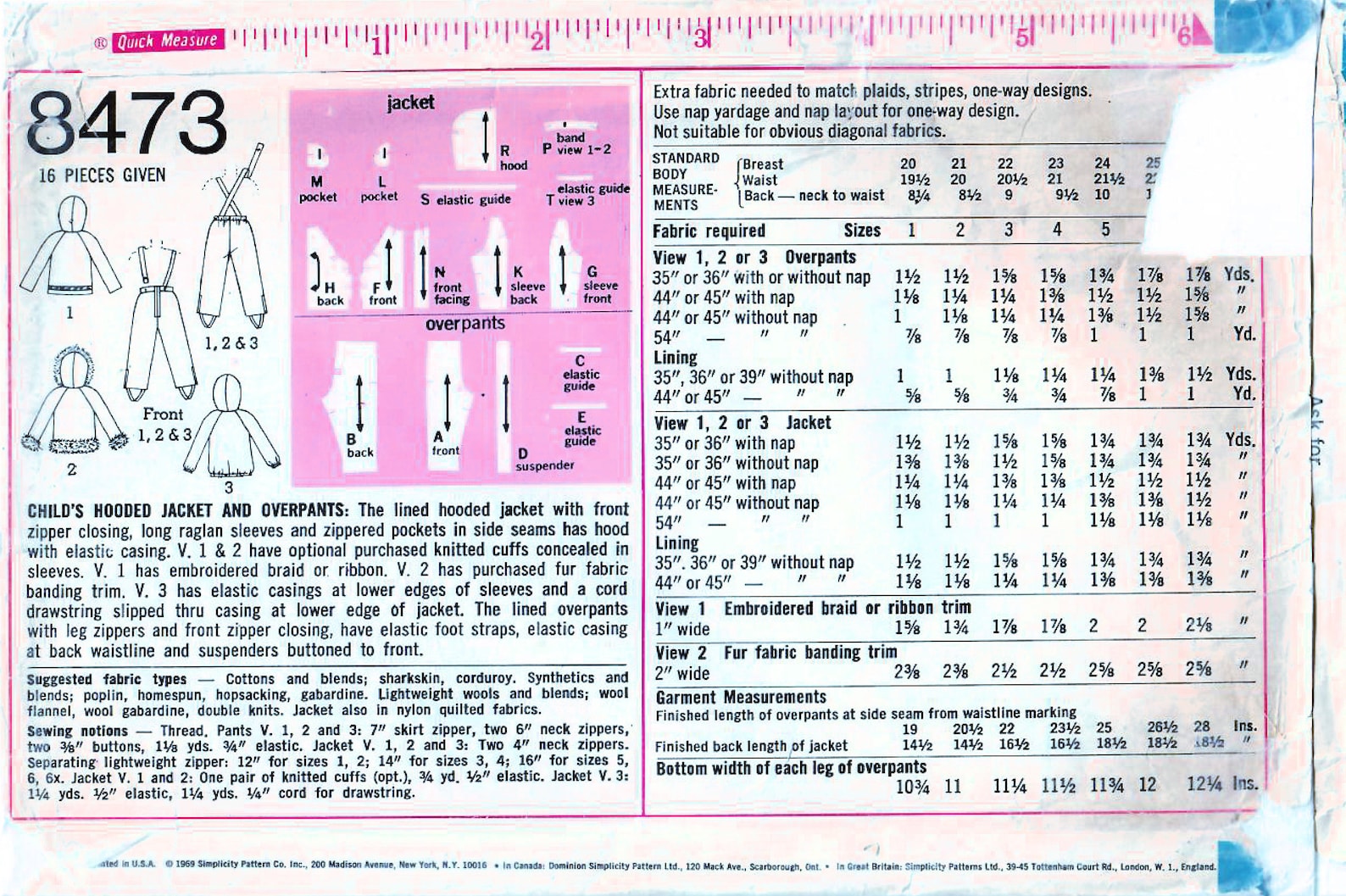 1960s Simplicity 8473 Vintage Sewing Pattern Child Snowpants, Hooded ...