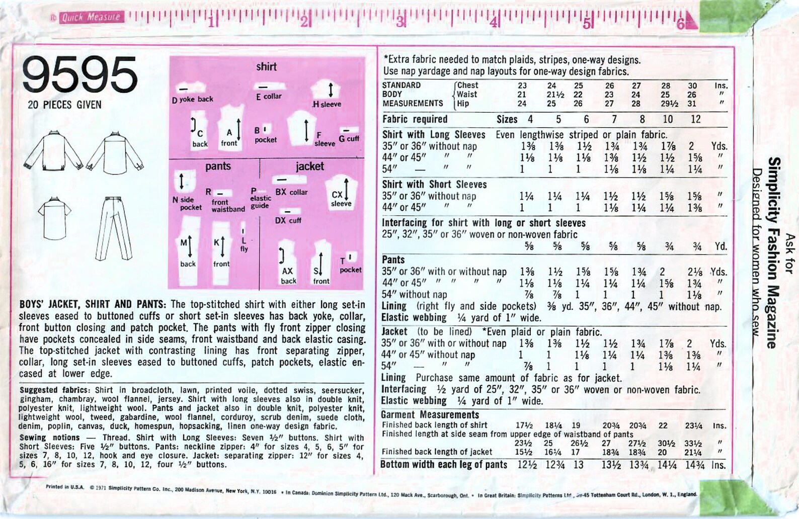 1970s Simplicity 9595 Vintage Sewing Pattern Boys Long Pants | Etsy