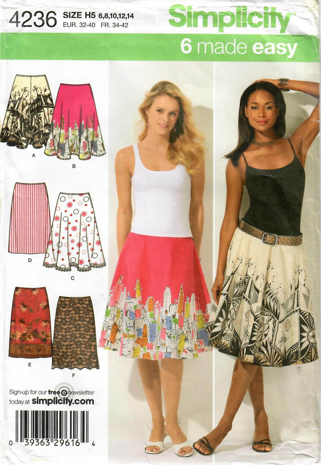 2000s Simplicity 4236 Sewing Pattern Misses Slim Skirt, Full Circle ...