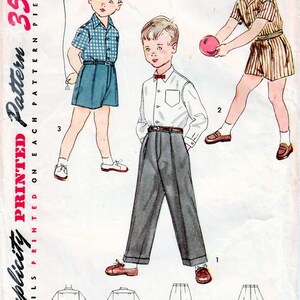 1950s Simplicity 4166 Vintage Sewing Pattern Boys Shirt, Shorts ...