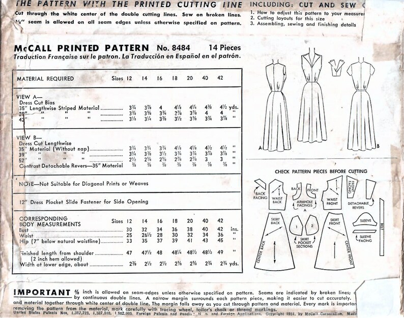 1950s Mccall 8484 Vintage Sewing Pattern Misses Fit & Flare - Etsy