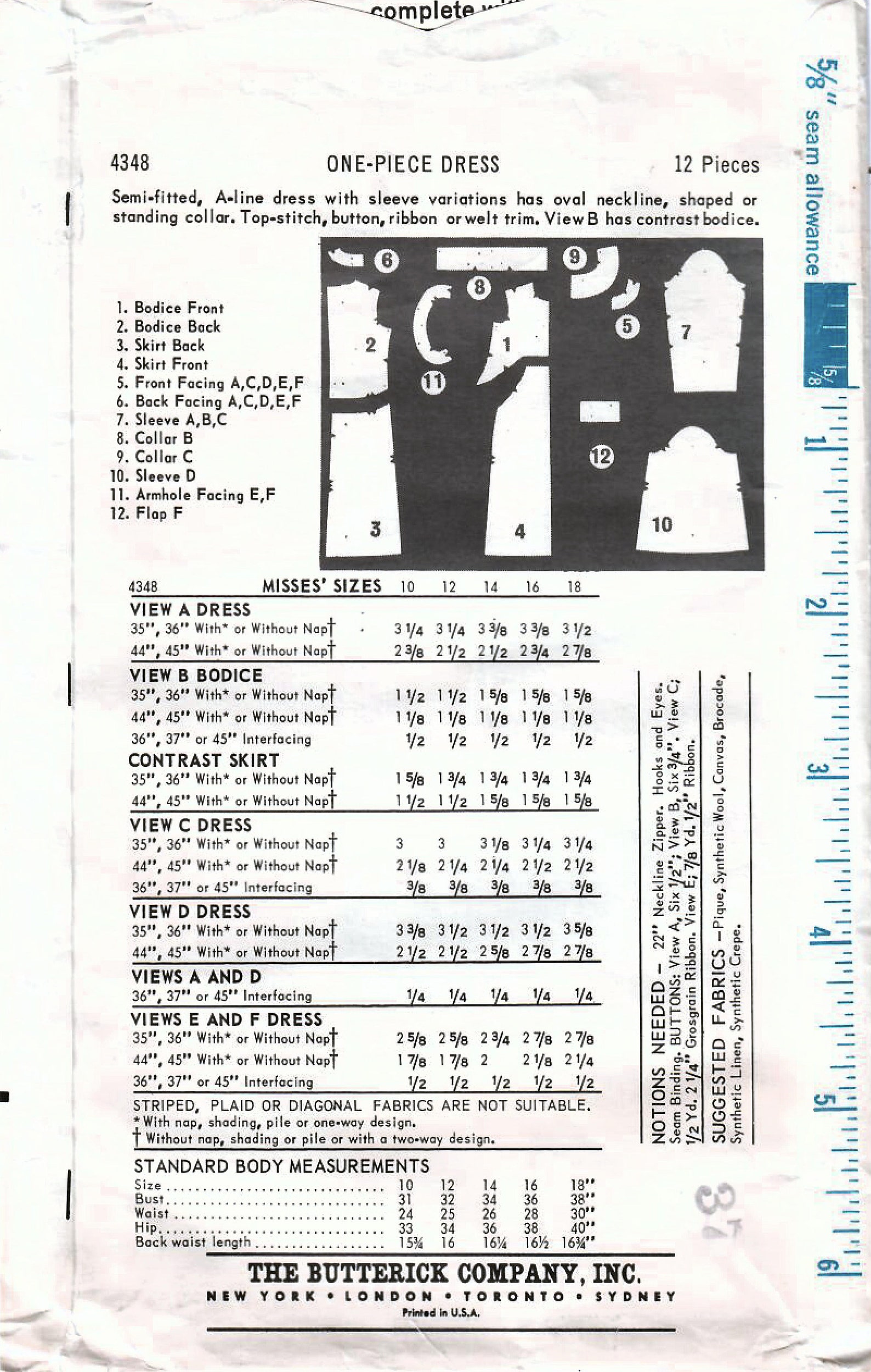 1960s Butterick 4348 UNCUT Vintage Sewing Pattern Misses - Etsy