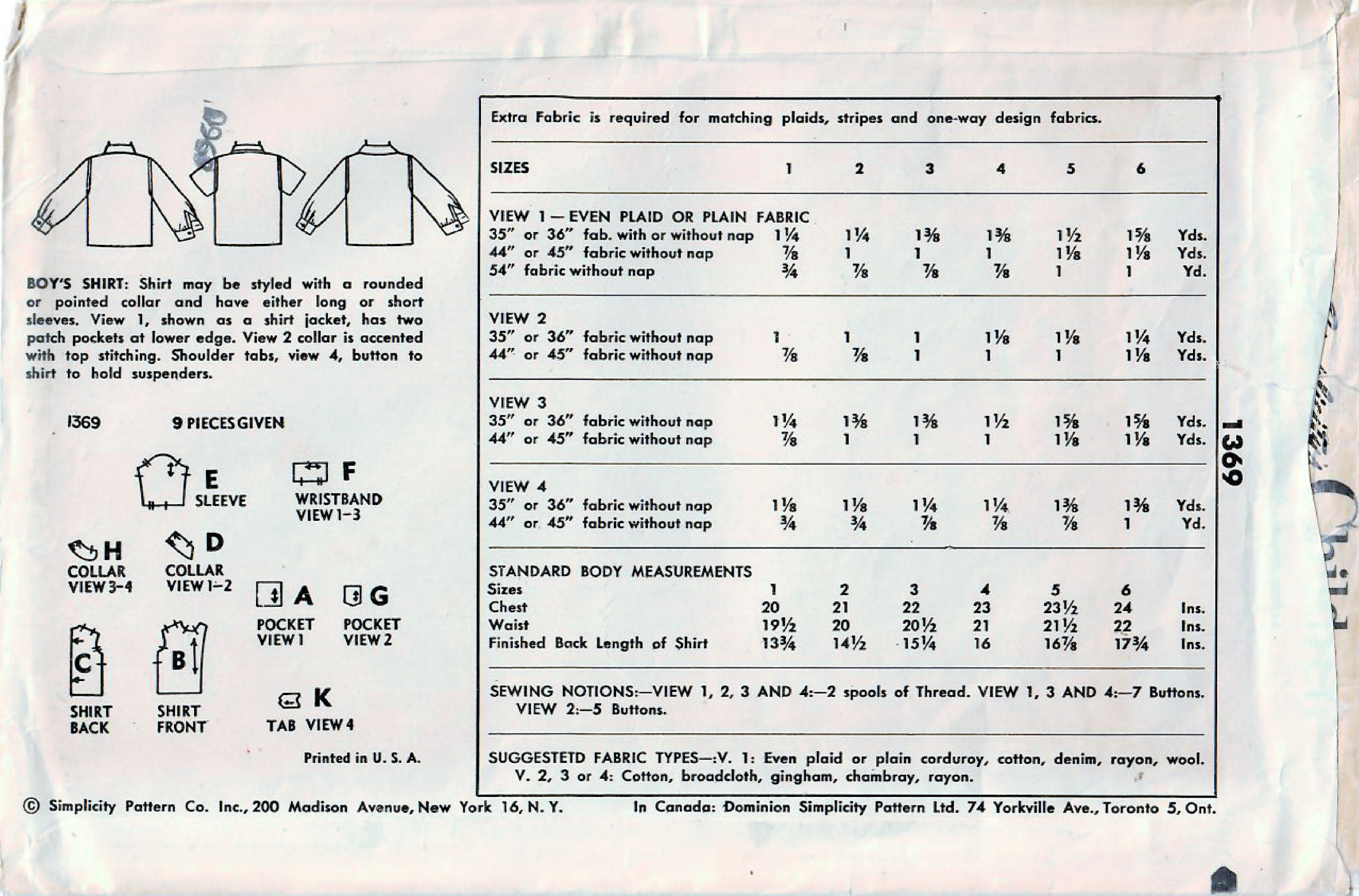 1950s Simplicity 1369 Vintage Sewing Pattern Boys Casual | Etsy