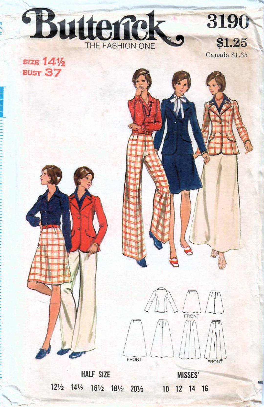 1970s Butterick 3190 UNCUT Vintage Sewing Pattern Fitted Jacket, Flared ...