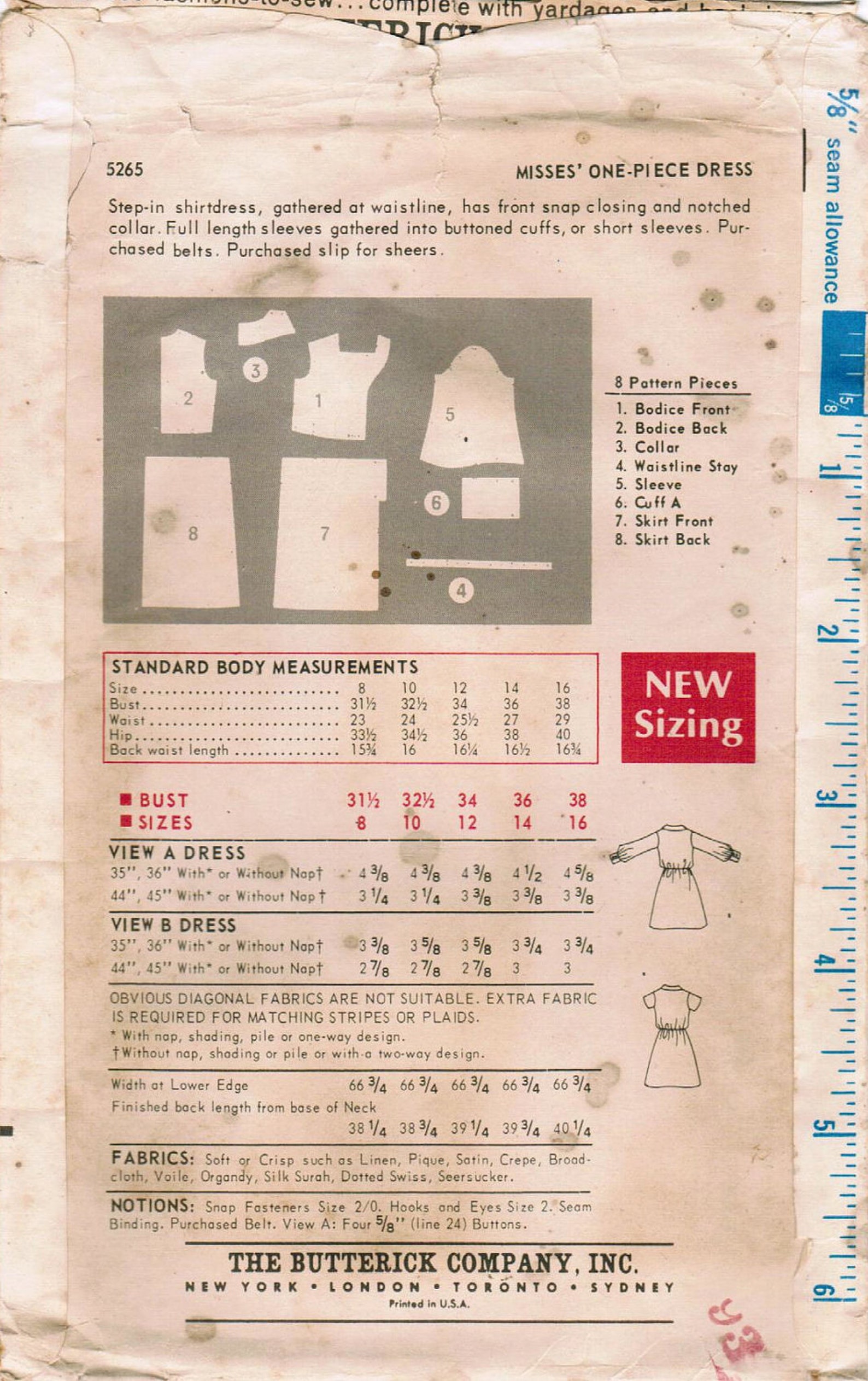 1960s Butterick 5265 Vintage Sewing Pattern Misses Mini Dress - Etsy