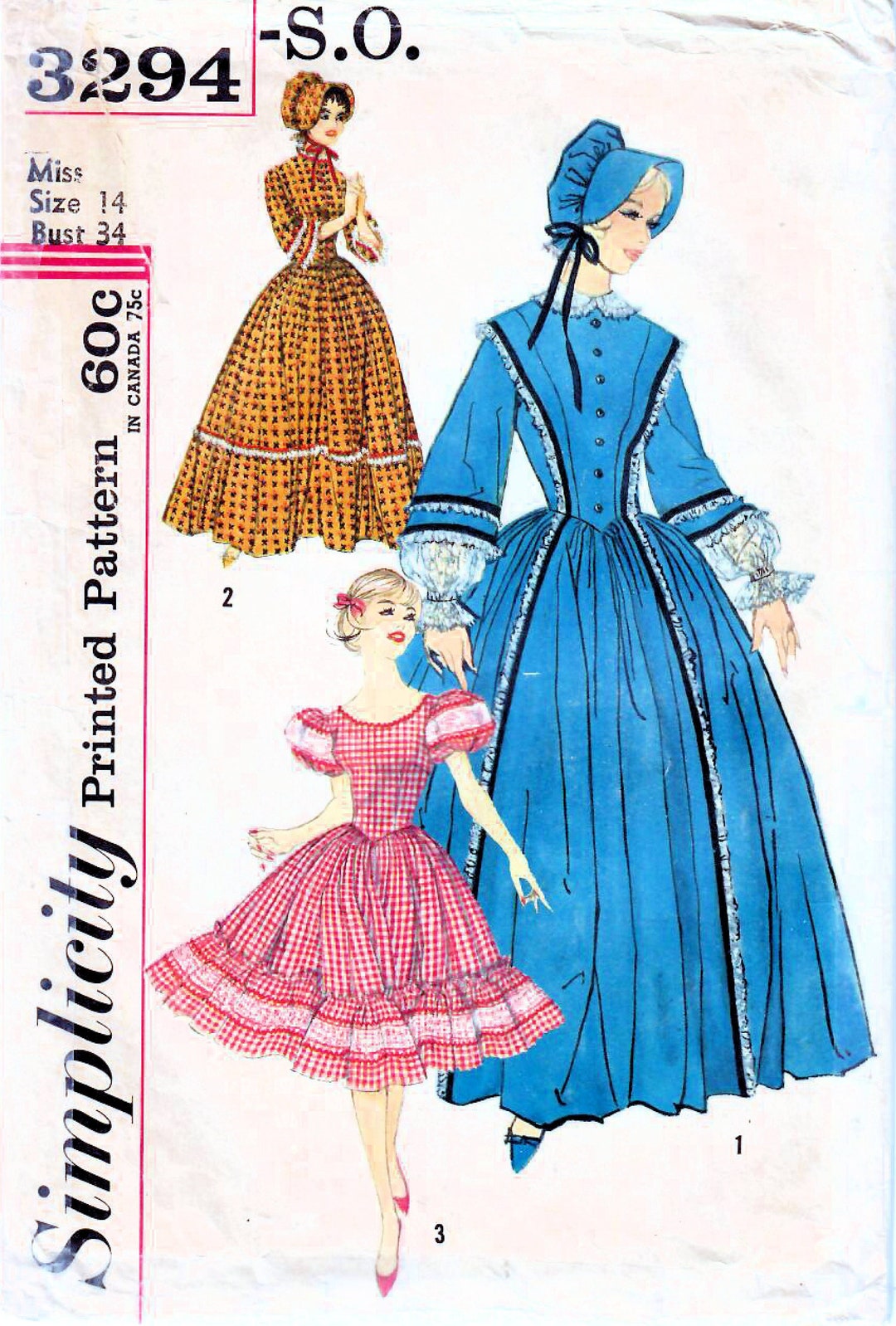 1960s Simplicity 3294 Vintage Sewing Pattern Centennial, Colonial ...