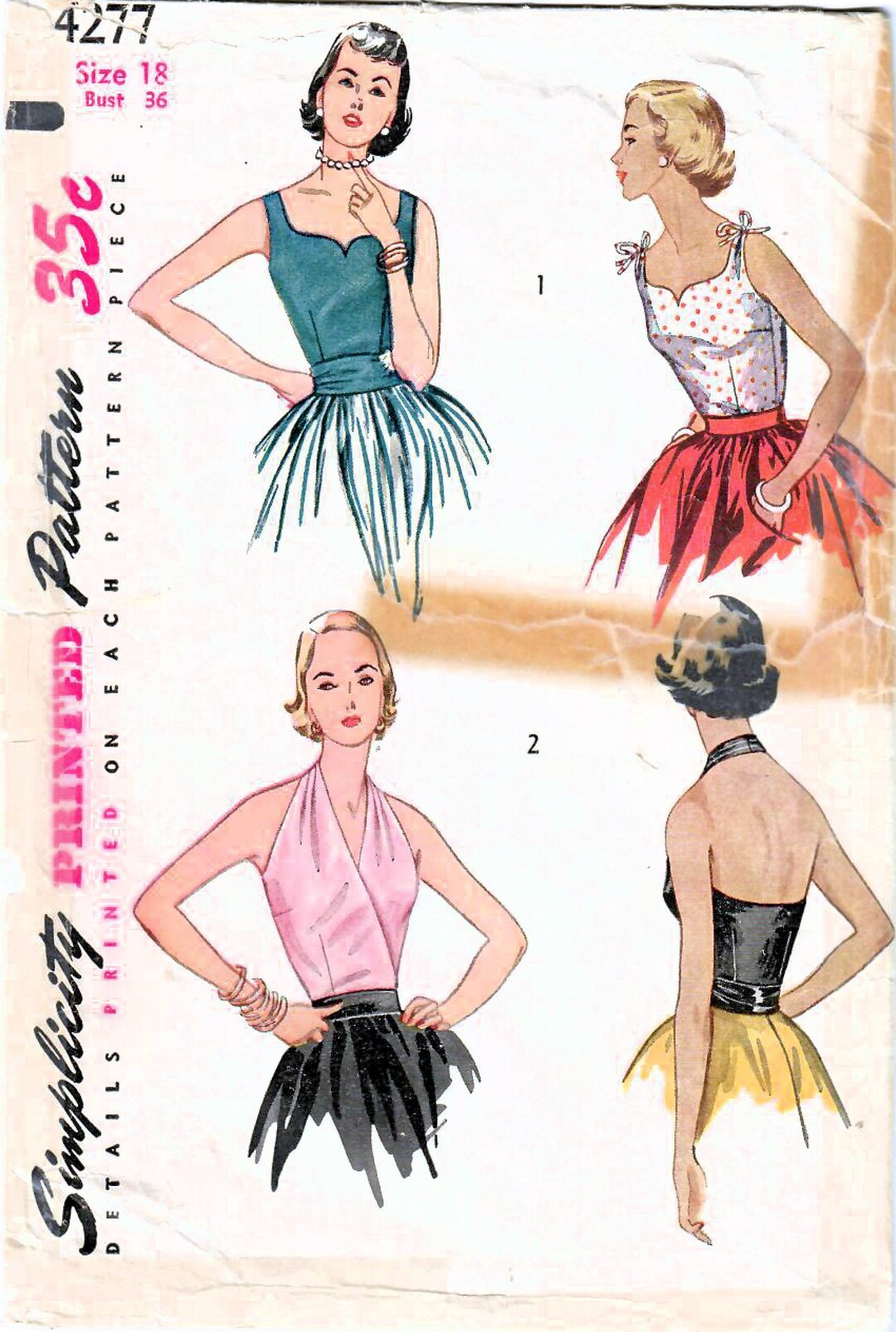 1950s Simplicity 4277 Vintage Sewing Pattern Misses' Halter Top ...