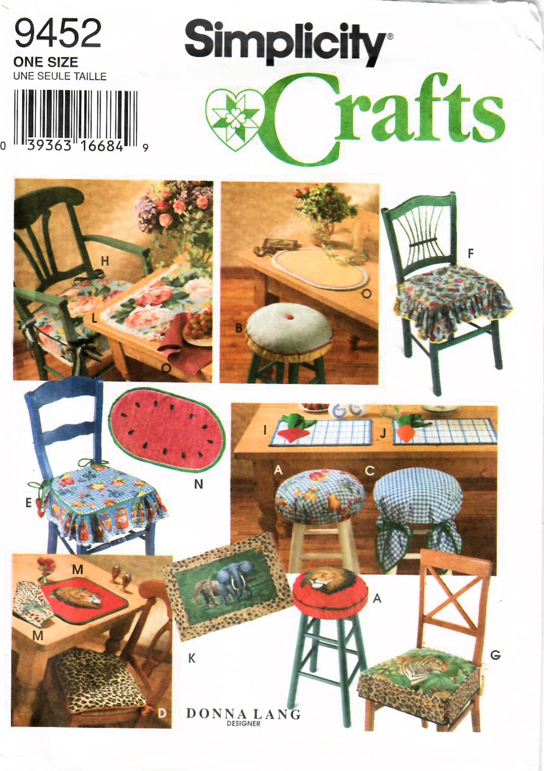 1990s Simplicity 9452 UNCUT Vintage Craft Pattern Home Decor Chair Pads ...
