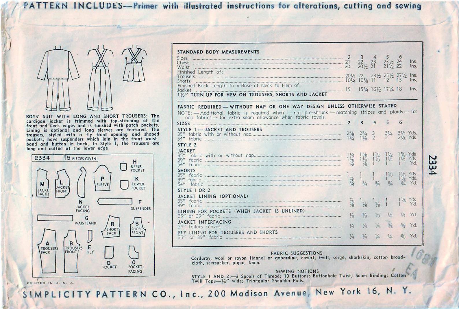 1940s Simplicity 2334 Vintage Sewing Pattern Boys Suit - Etsy