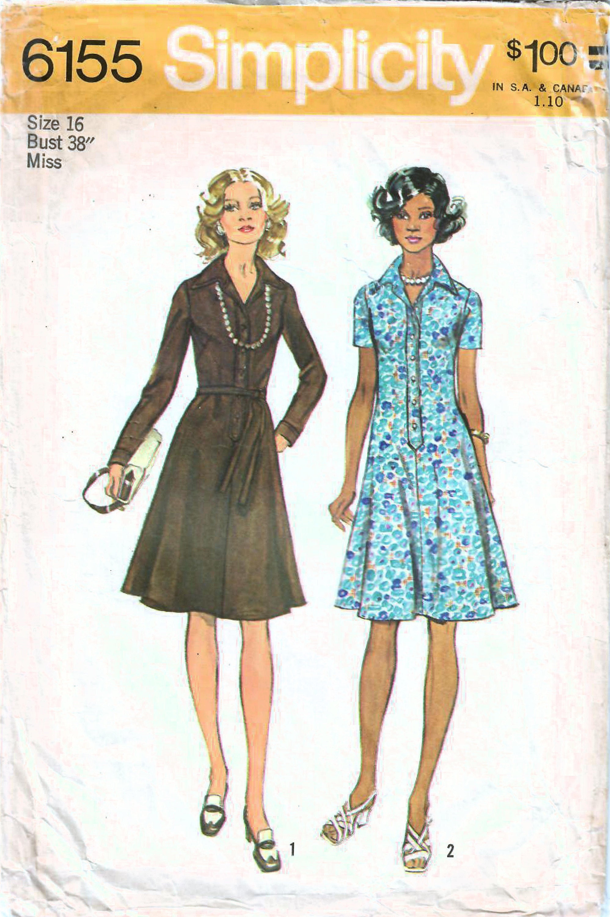 1970s Simplicity 6155 Vintage Sewing Pattern Misses Flared Dress ...