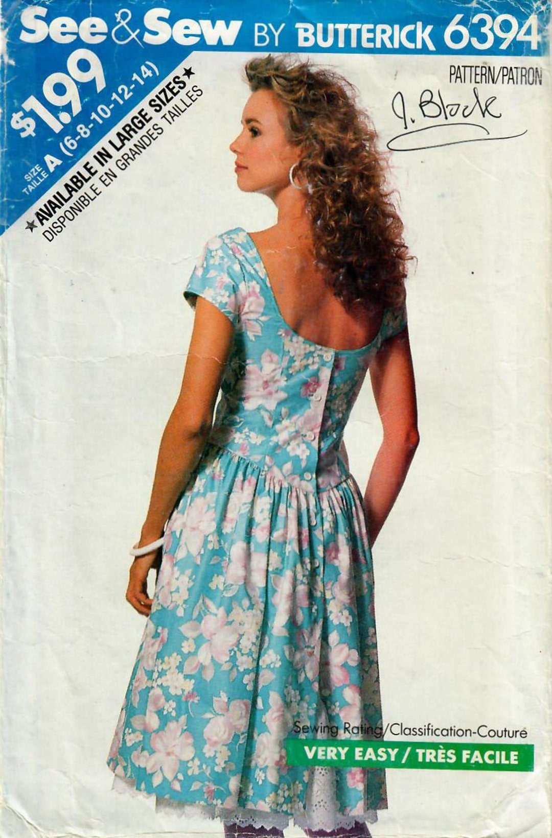1980s Butterick 6394 Vintage Sewing Pattern Misses Party Dress, Full ...