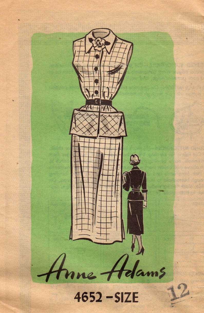 1950s Anne Adams 4652 Vintage Sewing Pattern Misses Two Piece - Etsy