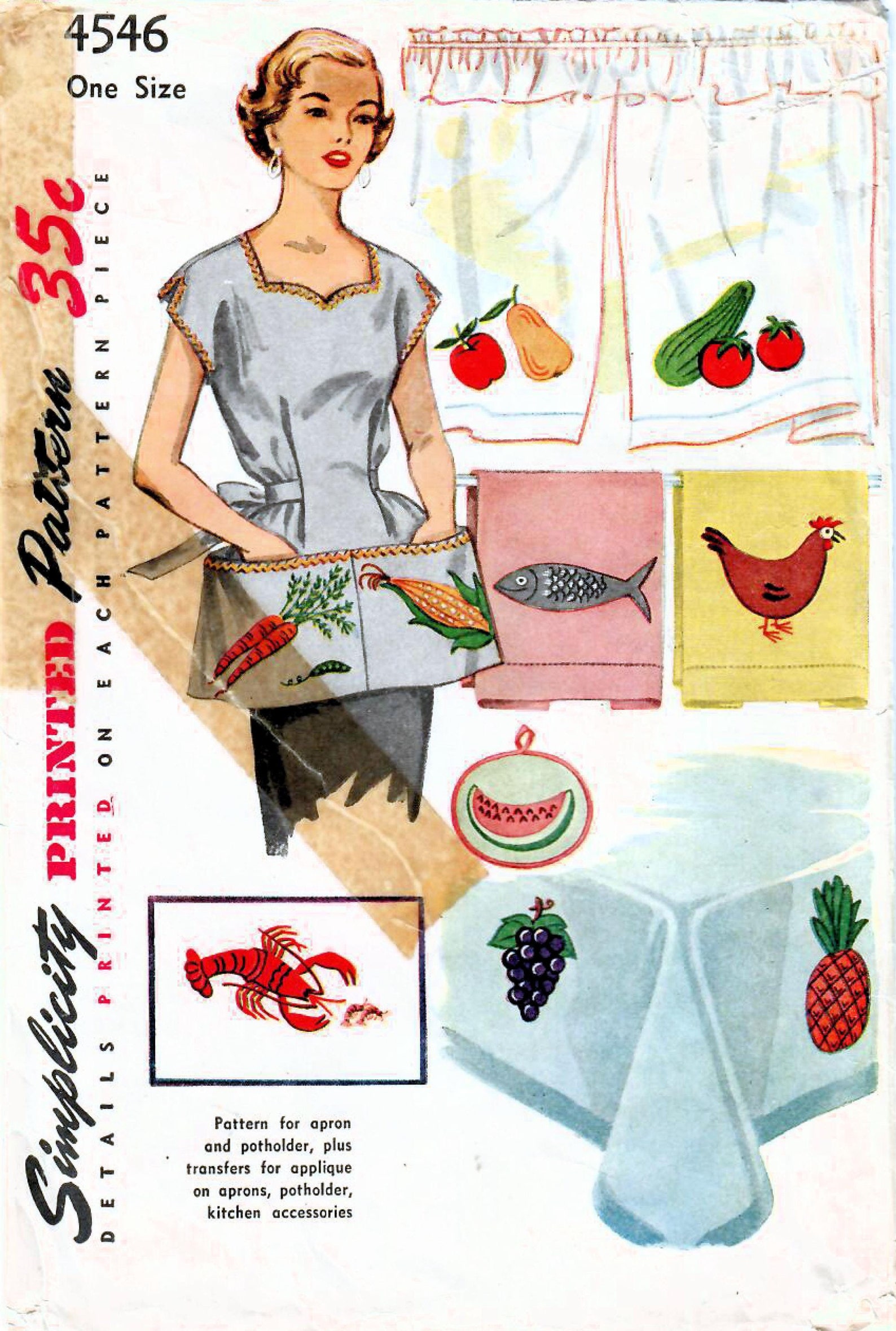 1950s Simplicity 4546 Vintage Sewing Pattern Misses Cobbler Apron ...