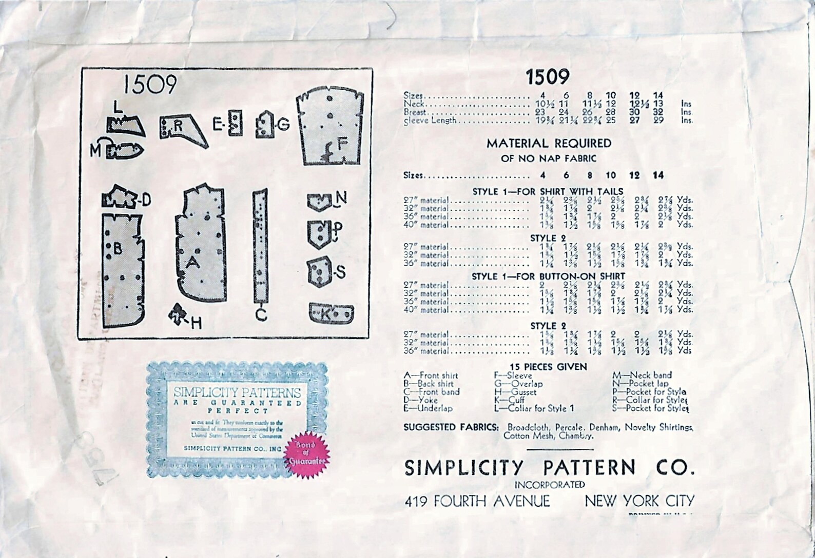 1930s Simplicity 1509 Vintage Sewing Pattern Boy's Tailored Shirt ...