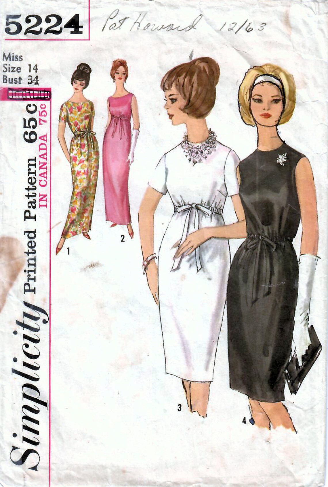1960s Simplicity 5224 Vintage Sewing Pattern Misses Slim | Etsy