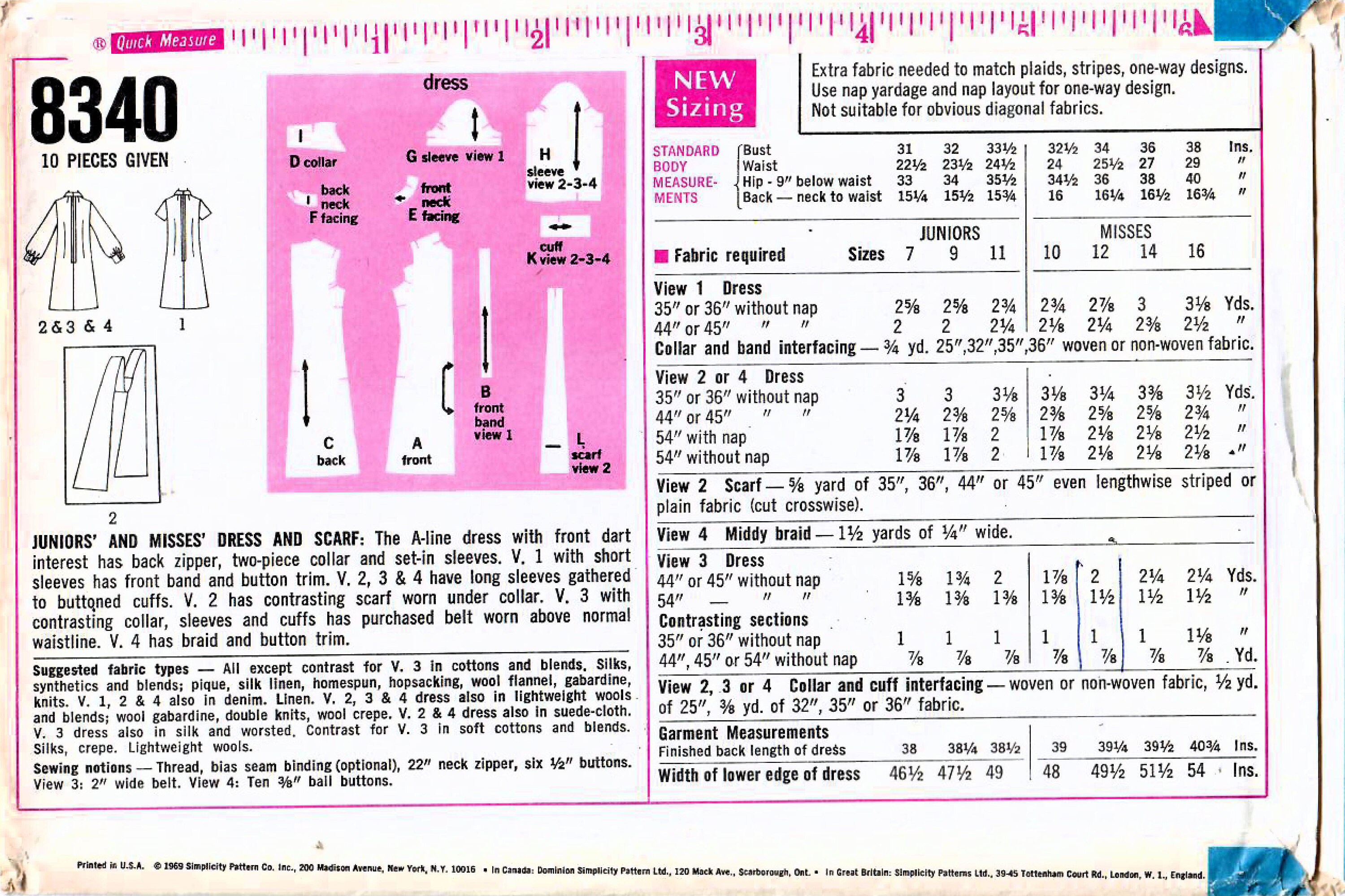 1960s Simplicity 8340 Vintage Sewing Pattern A-line Dress, A-line ...