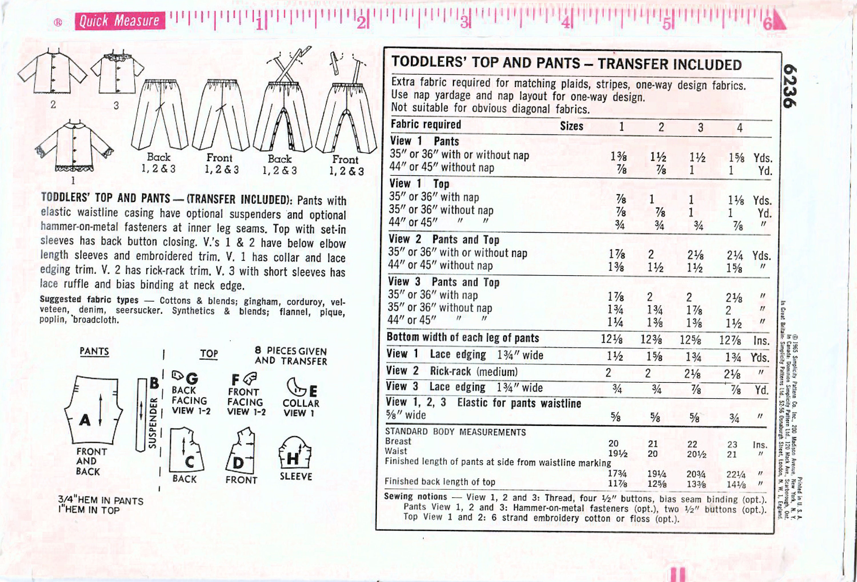 1960s Simplicity 6236 Vintage Sewing Pattern Toddler Top | Etsy