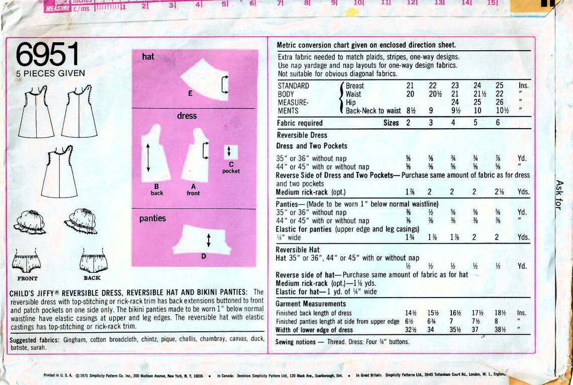1970s Simplicity 6951 Vintage Sewing Pattern Girls Sundress, Reversible ...