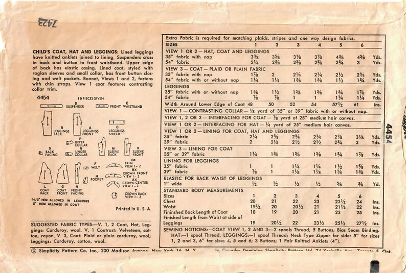 1950s Simplicity 4454 Vintage Sewing Pattern Girls Coat - Etsy