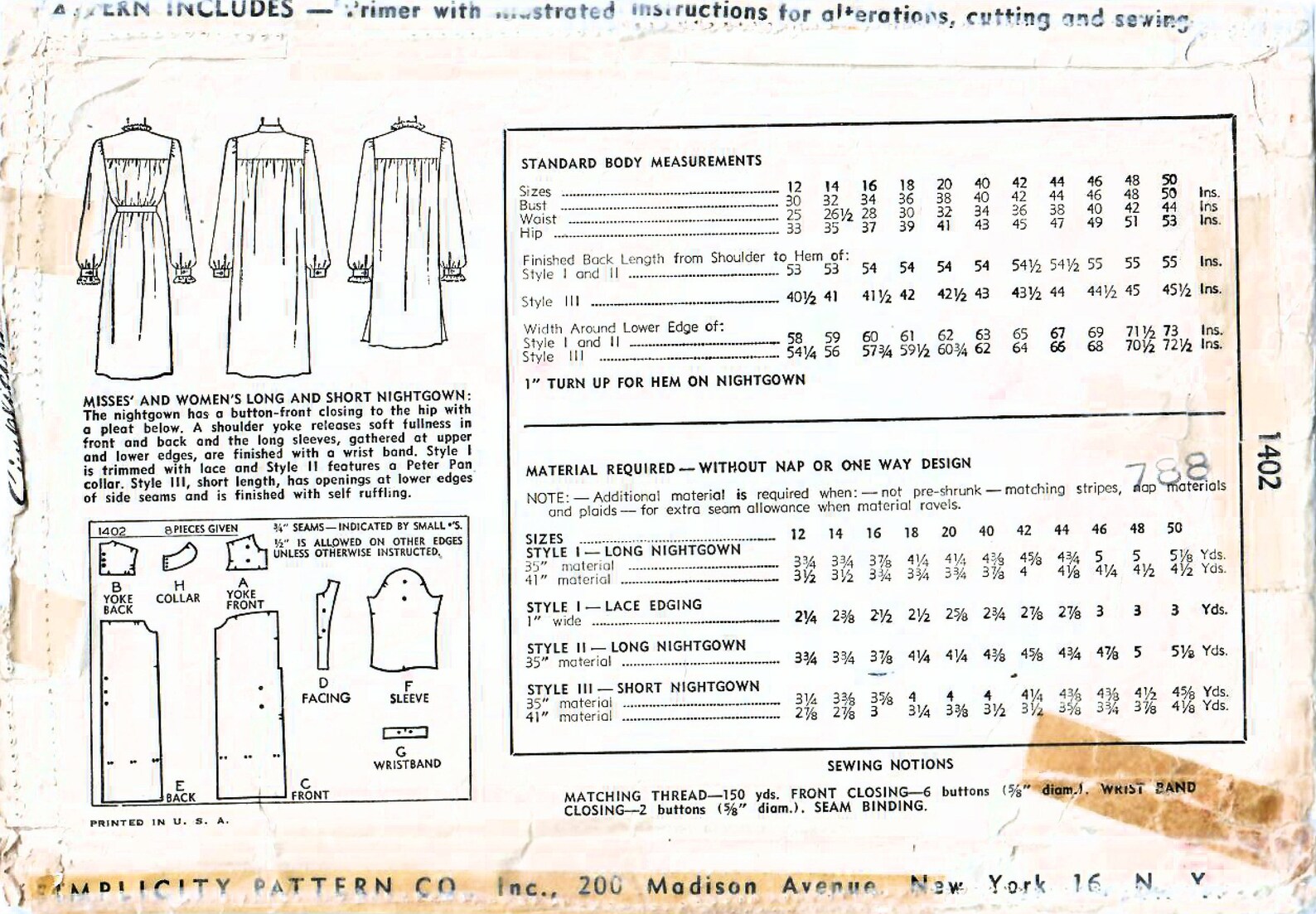 1940s Simplicity 1402 / 2210 Vintage Sewing Pattern Misses - Etsy