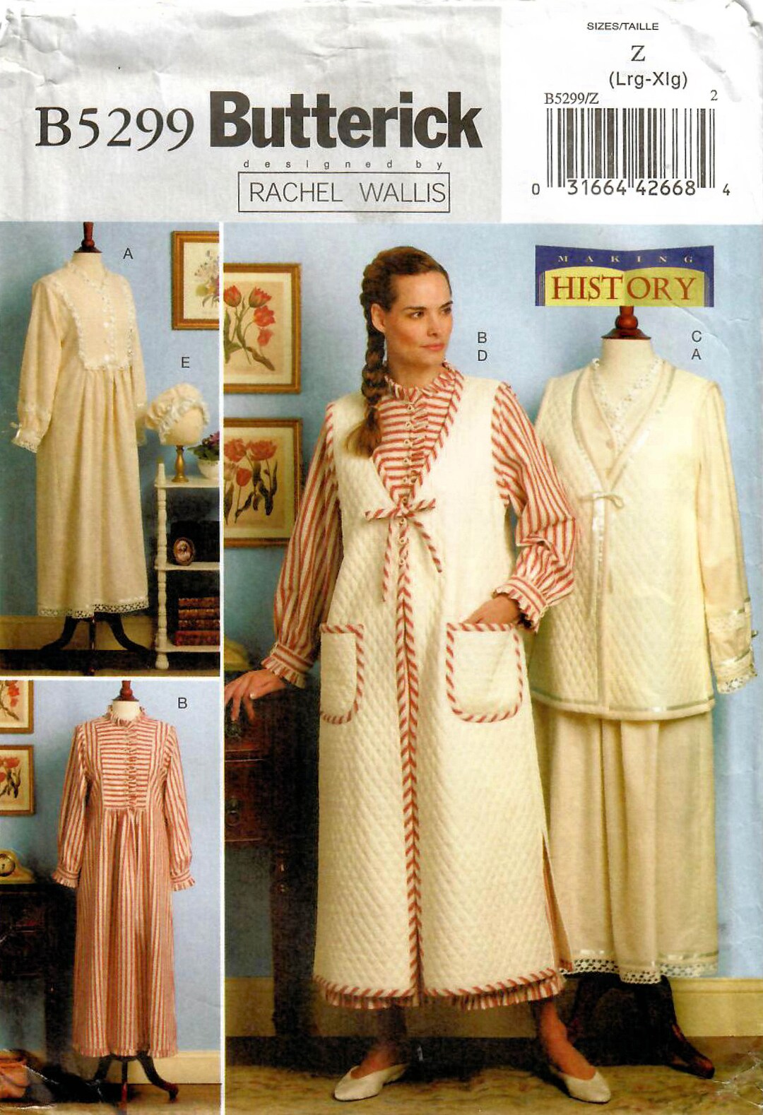 2000s Butterick 5299 UNCUT Sewing Pattern Victorian Sleepwear, Nightgown, Vest, Robe, Bonnet ...