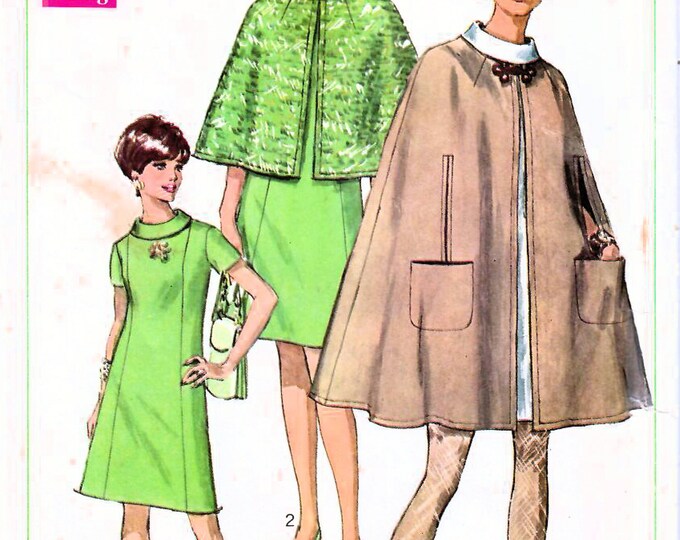 1960s Simplicity 7544 UNCUT Vintage Sewing Pattern Misses Cape, A-line Dress Size 10 Bust 32-1/2 ...