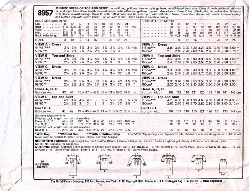 1980s Mccall's 8957 Vintage Sewing Pattern Misses - Etsy