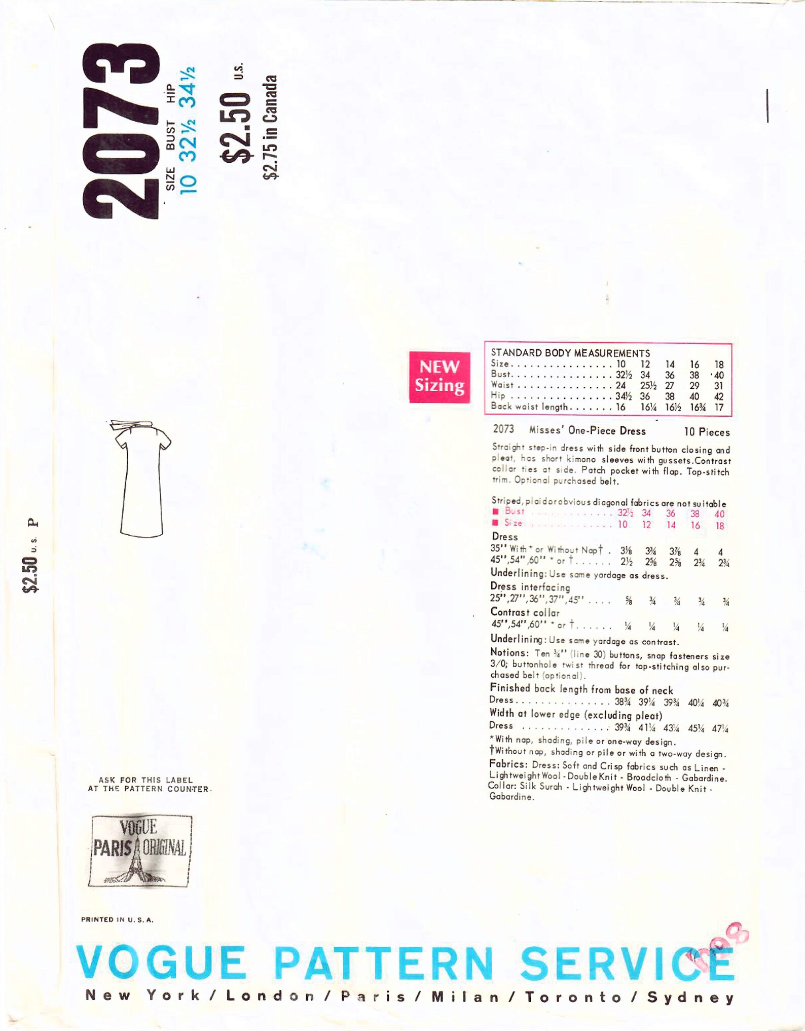 1960s Vogue 2073 Vintage Sewing Pattern Paris Original - Etsy