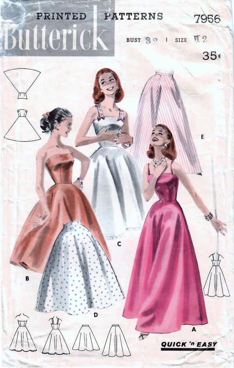 1950s Butterick 7956 Vintage Sewing Pattern Misses Full Slip - Etsy
